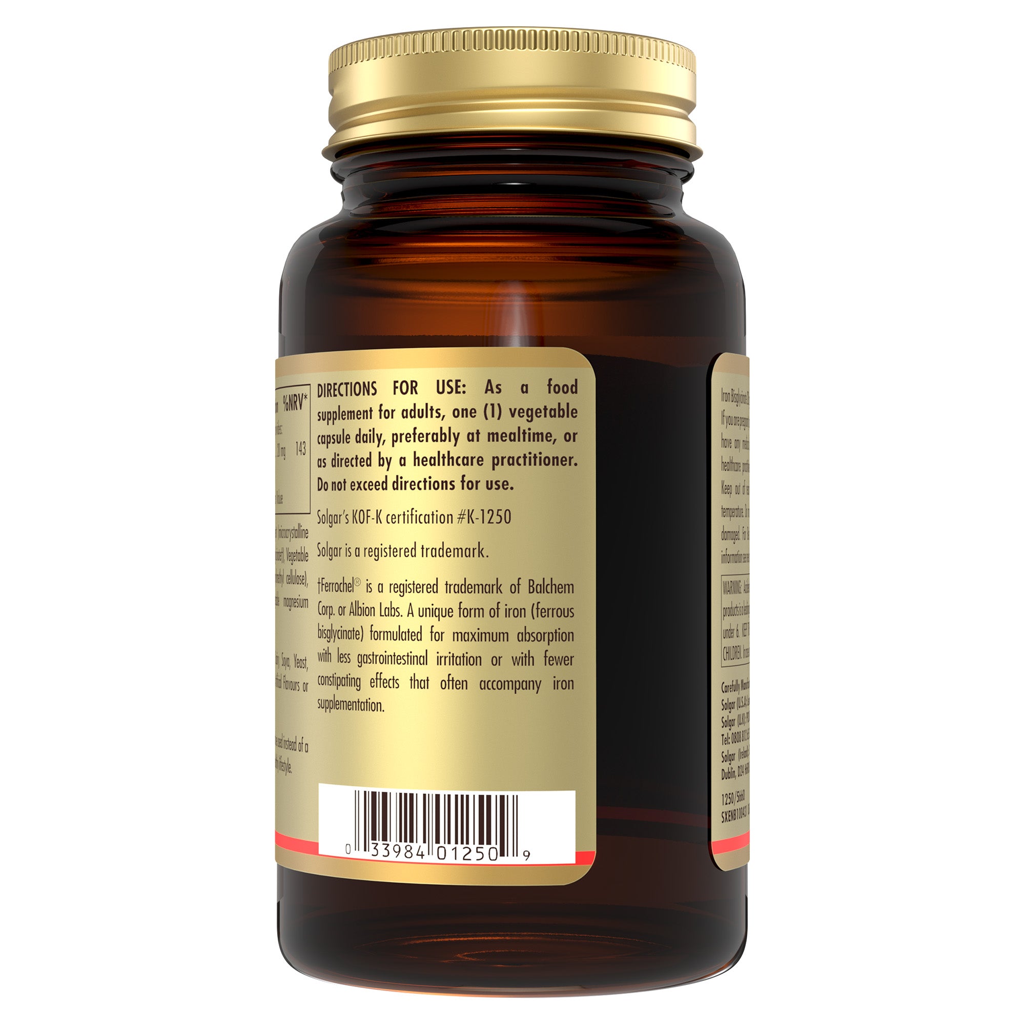 Gentle Iron (Iron Bisglycinate) 20 mg Vegetable Capsules – Solgar