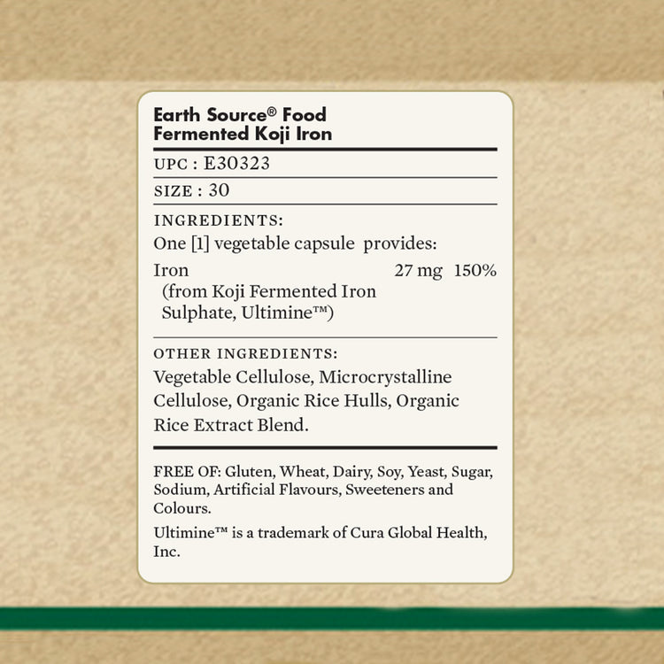 Earth Source Food Fermented Koji Iron 27 mg - Pack of 30 – Solgar